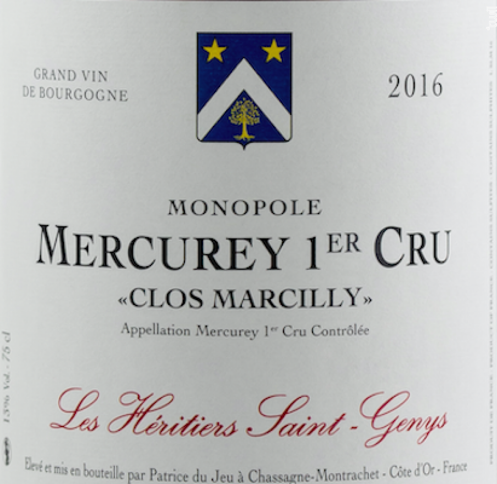 Buy Wine Mercurey 1er Cru 'clos Marcilly' Red - Les Héritiers Saint ...